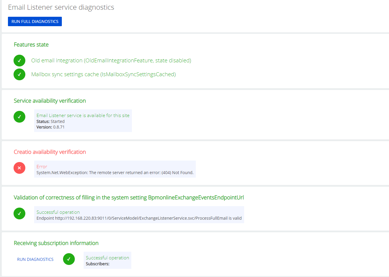 Creatio availability verification in email Diagnostic Tool | Community Creatio